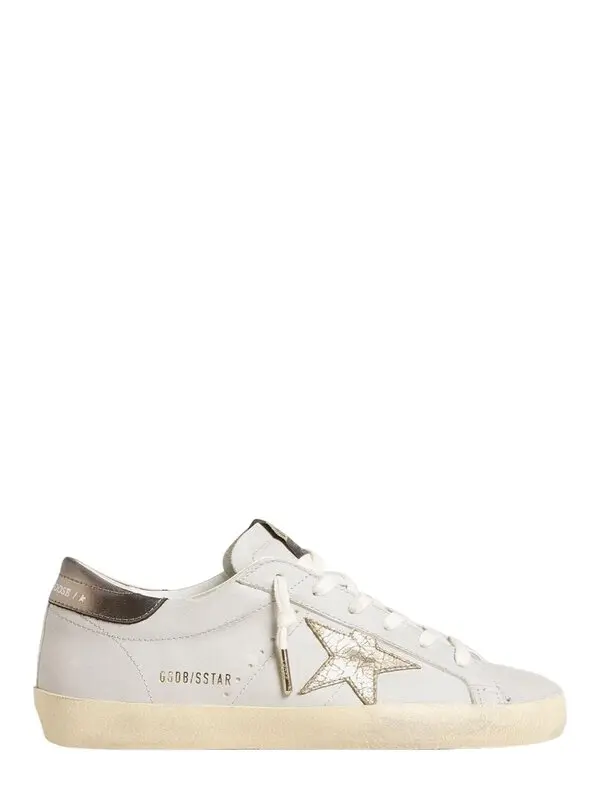 GOLDEN GOOSE Super-star Sneakers With Crackle Leather Star And Metallic Foiled Leather Heel Tab - White