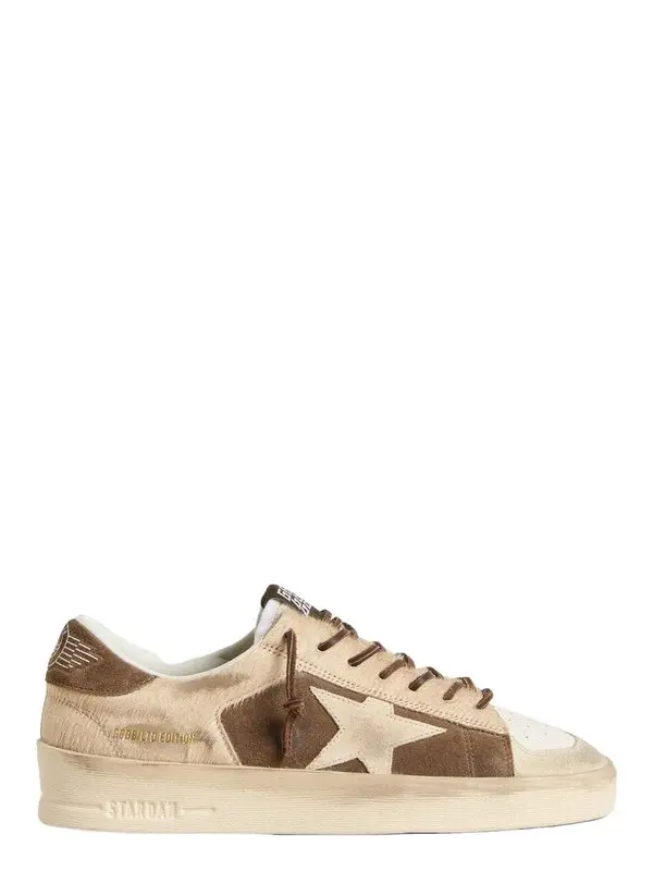 GOLDEN GOOSE Stardan Sneakers In Military-green Suede And Beige Pony Skin - Nude