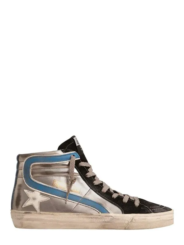 GOLDEN GOOSE Slide High Top Sneakers In Metallic Leather - Nude