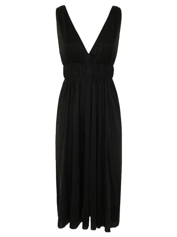 P.a.r.o.s.h Smocked-detail V-neck Dress - Black
