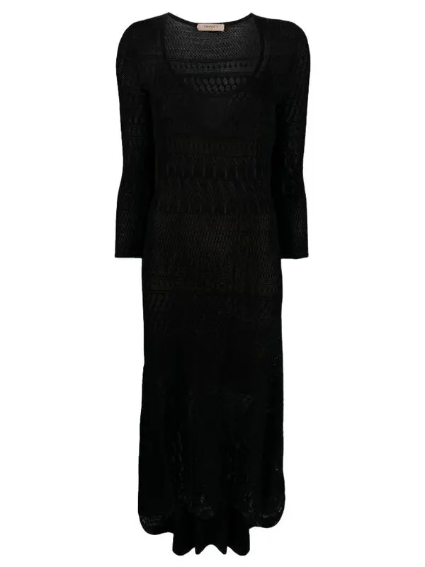 TWINSET Open-knit Midi Dress - Black