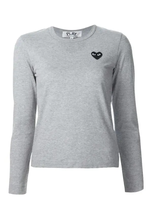 Play Comme Des Garcon Play Comme Des Garçons Long-sleeve T-shirt With Embroidered Heart Emblem - Gray