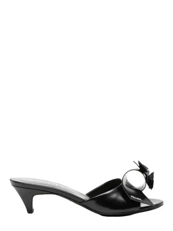 Prada 50mm Floral-appliqué Mules - Black