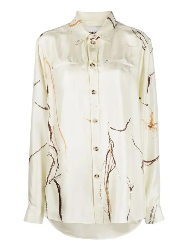 Nanushka Printed Silk Oversized Shirt - White