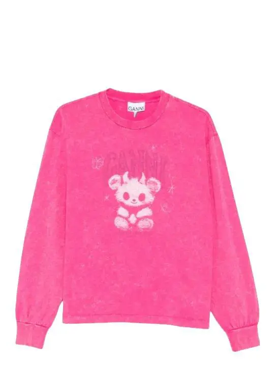 GANNI Graphic Long-sleeve T-shirt - Pink
