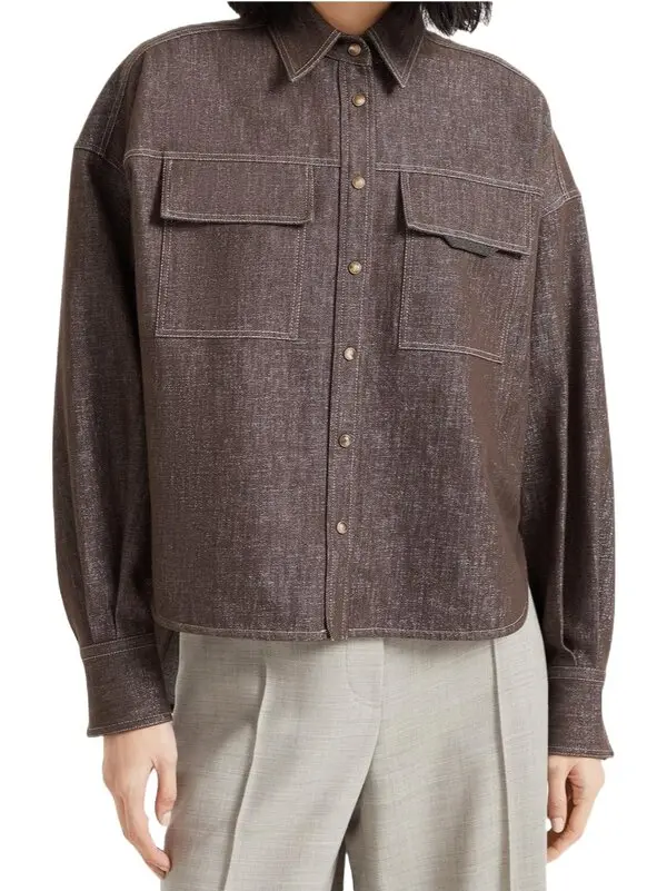 Brunello Cucinelli Long Sleeved Curved Hem Shirt - Cocoa
