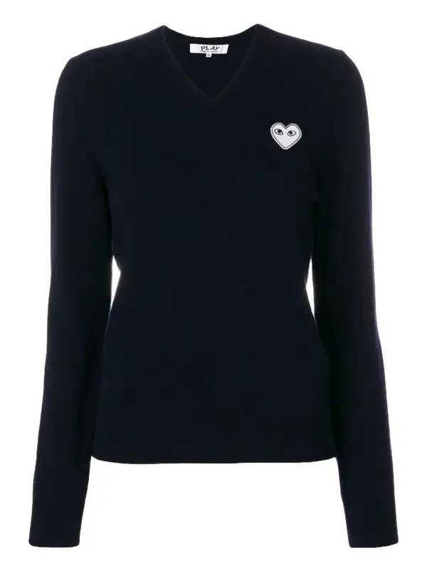 Play Comme Des Garcon V-neck Heart-logo Sweater - Black