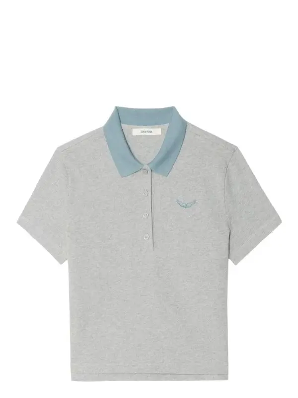 Zadig&Voltaire Embroidered Wings Polo Top - Medium Grey