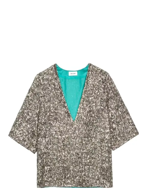 Zadig&Voltaire Sequin-embellished Short-sleeved Blouse - Bronze