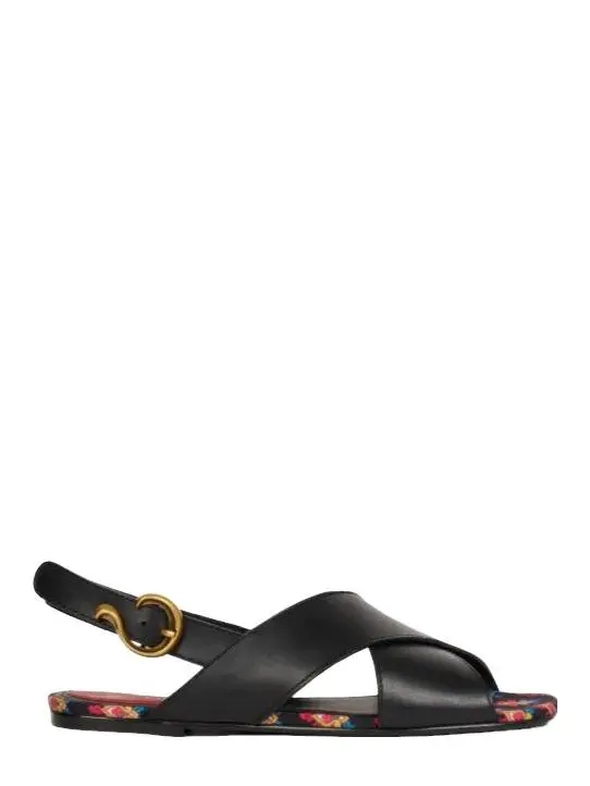 Etro Low Leather Sandals With Crossover Detail - Black
