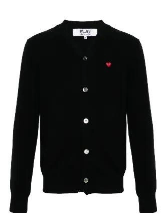 Play Comme Des Garcon Heart-patch Wool Cardigan - Black