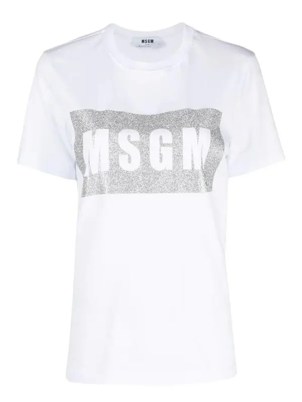 MSGM Logo-print Glitter T-shirt - White