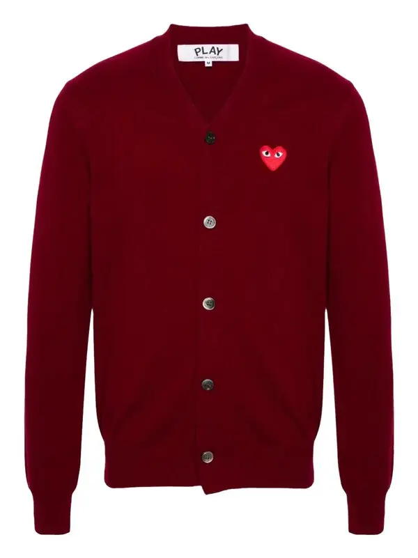 Play Comme Des Garcon V-neck Wool Cardigan - Red