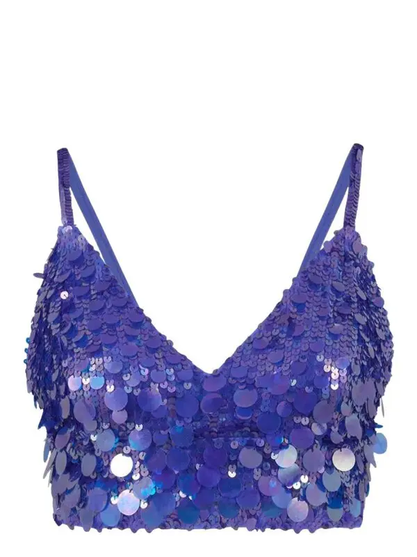 P.a.r.o.s.h V-neck Sequin Embellished Crop Top - Blue