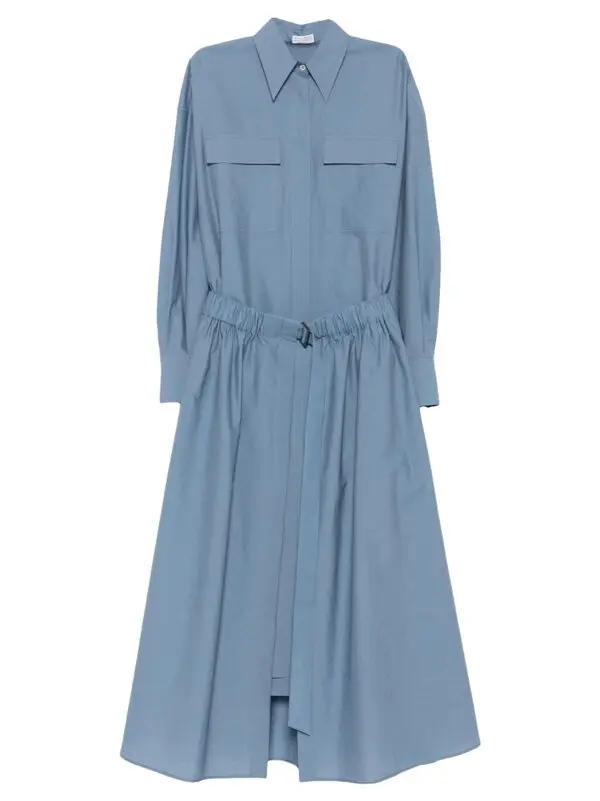 Brunello Cucinelli Belted Pocket-detail Midi Dress - Blue