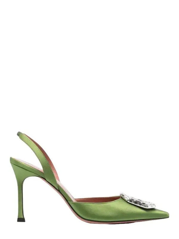 Amina Muaddi Crystal-embellished Buckle High Heels - Green