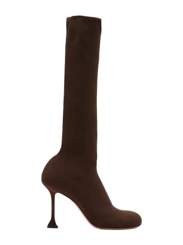 Amina Muaddi Suede Heel Counter Stiletto Heel Boots - Black