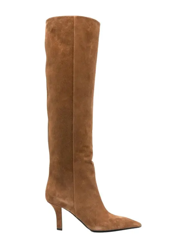 Amina Muaddi Brenda 80 Suede Calfskin Knee-high Boots - Brown
