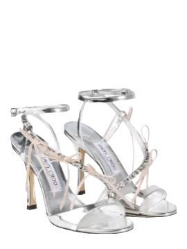 JIMMY CHOO Crystal Embellished Bow Sandals - White