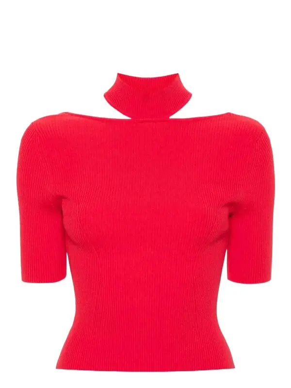 Cult Gaia Brianna Ribbed Knit Top - Red