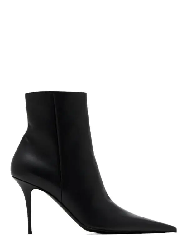Amina Muaddi Leather Stiletto Boots - Black