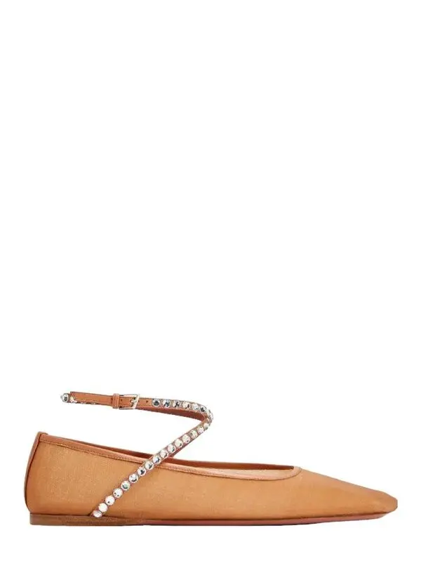 Amina Muaddi Crystal-embellished Square-toe Mesh Flats - Nude