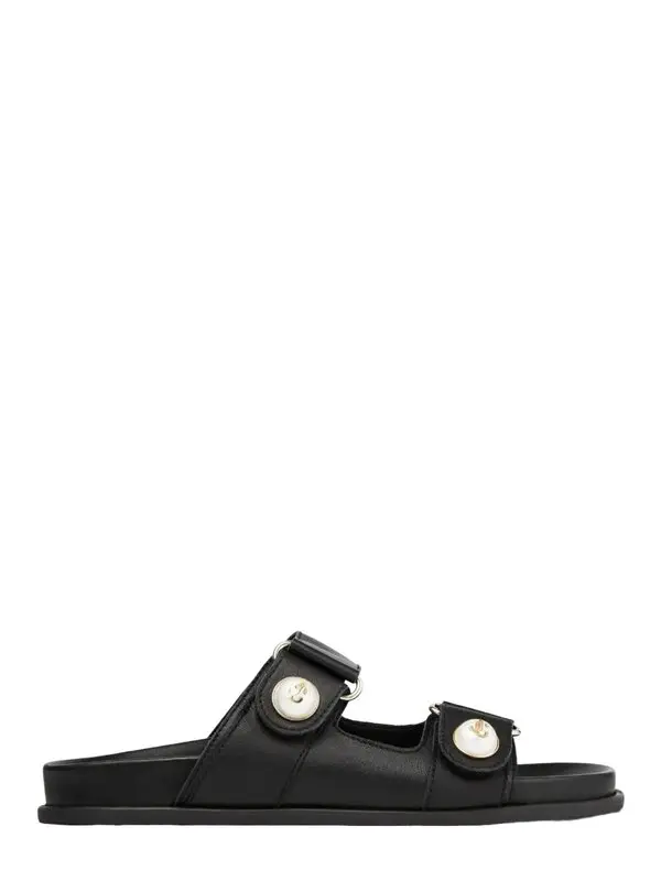 JIMMY CHOO Fayence Embellished Leather Slides - Black