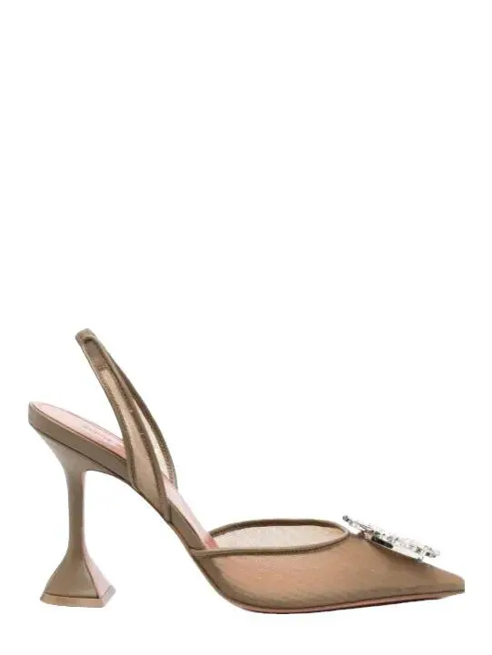 Amina Muaddi Begum Embellishment Sling Pumps - Brown