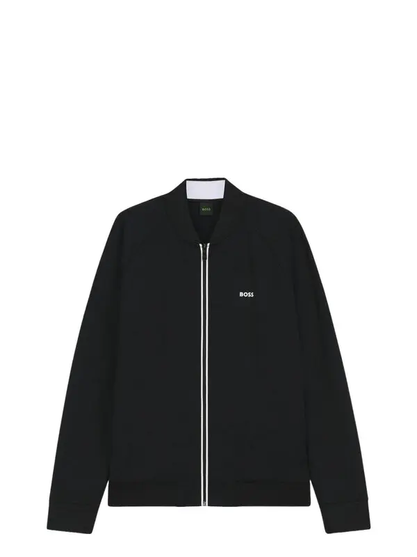 Hugo Boss Triangle-jacquard Zip-up Sweatshirt With Rubberised Logo - Black
