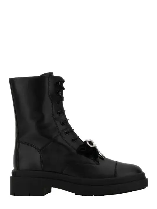 JIMMY CHOO Averi Bow Leather Boots - Black