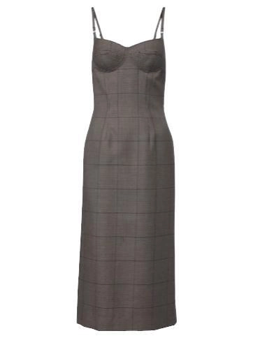 MUGLER Houndstooth Wool Midi Dress - Brown