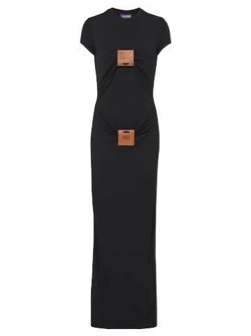 JEAN PAUL GAULTIER Leather-trimmed Jersey Maxi Dress - Black