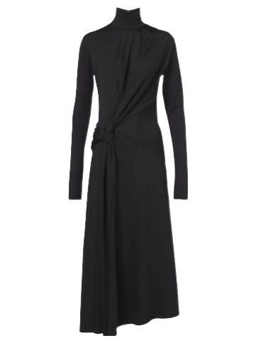 Victoria Beckham Letice Gathered Turtleneck Jersey Midi Dress - Black