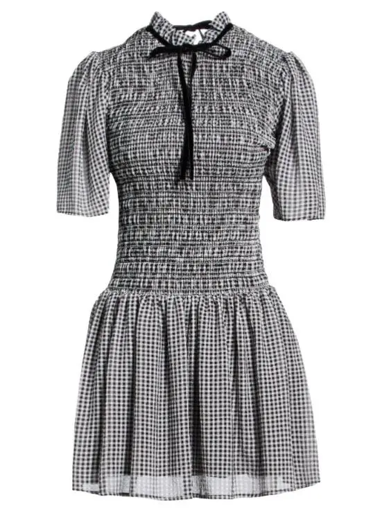 GANNI Plaid Short Sleeve Dress - Black
