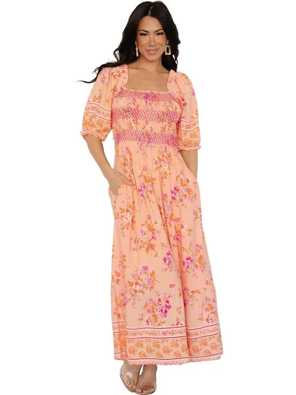 POLAGRAM Mesa Smocked Dress - Coral Multi