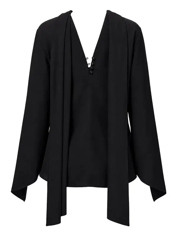 FRONT ROW SHOP Reversible Silk-blend Scarf Blouse - Black