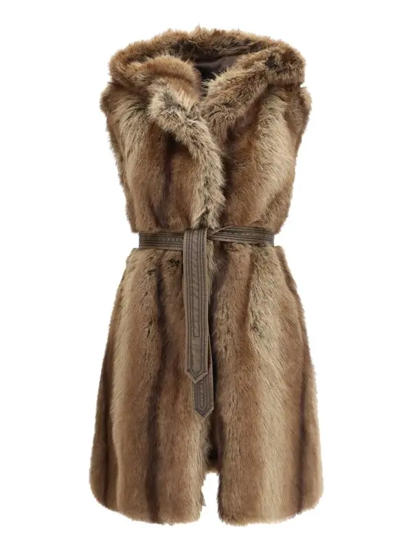 Pinko Gaearis Faux Fur Hooded Vest Femae - Brown