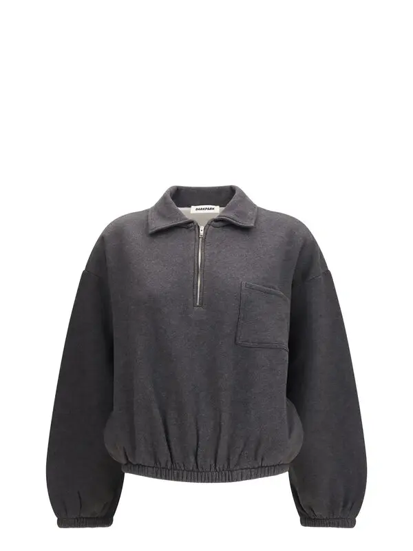 DARKPARK Alva Crop Quarter-zip Sweatshirt With Chest Pocket - Grey