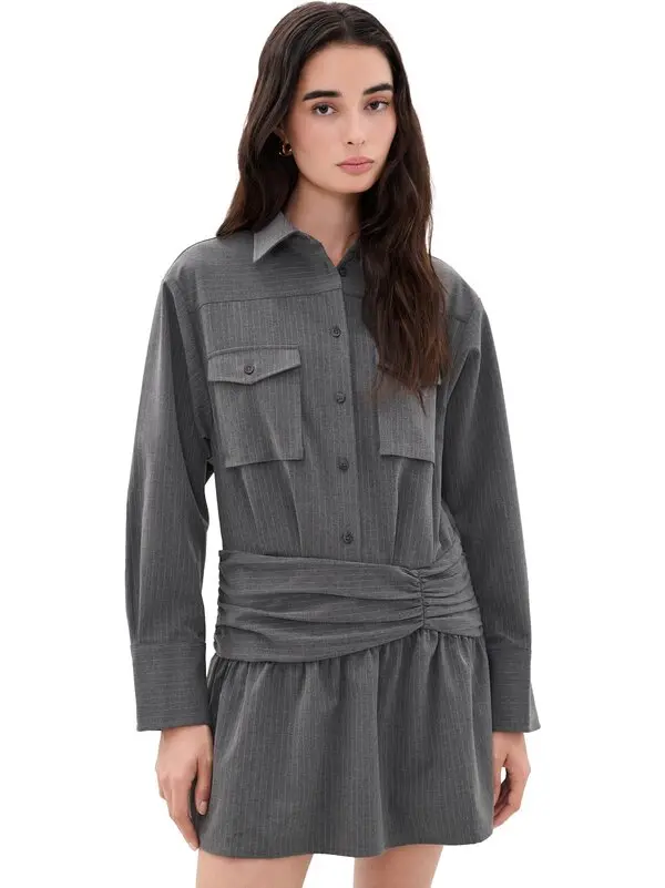 ROWING BLAZERS Pinstripe Button Down Dress - Heather Gray