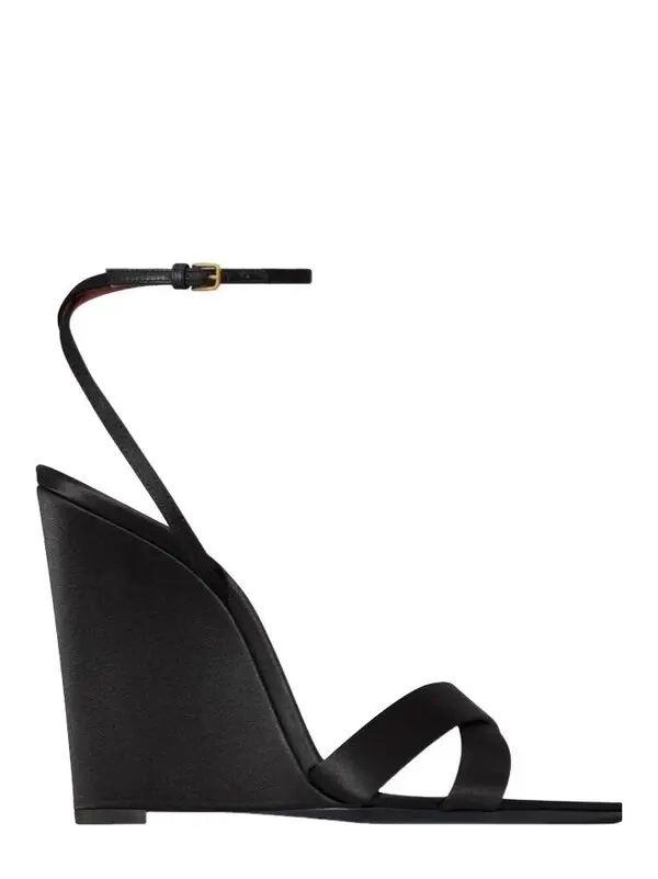 Saint Laurent Bibi Wedges In Satin Crepe - Black
