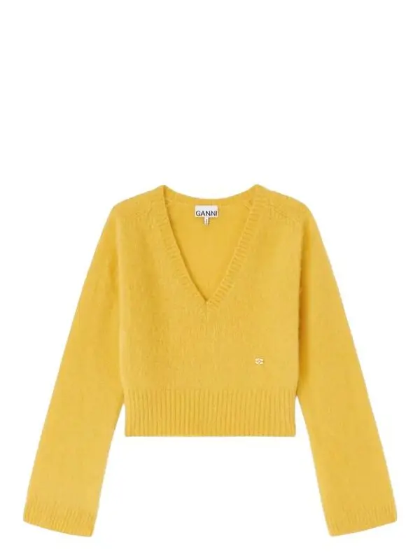 GANNI V-neck Jumper - Yellow