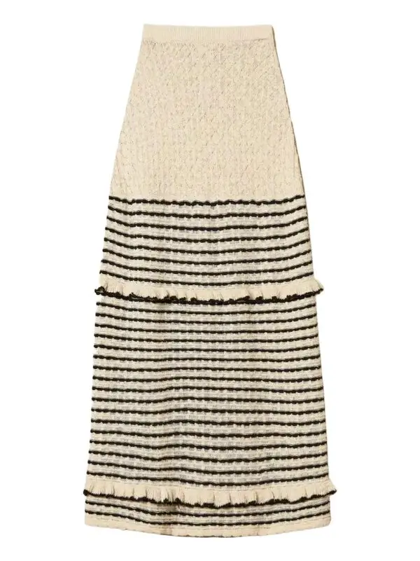 TWINSET Striped Ruffled Maxi Skirt - Nude