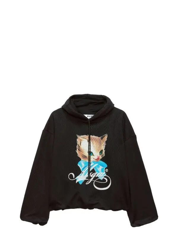 MSGM Graphic Kitty Hoodie - Black