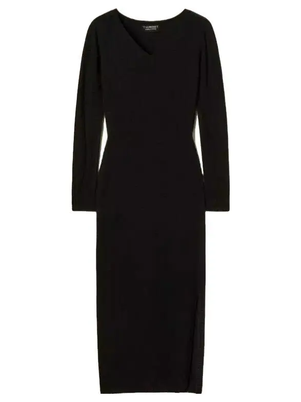 TWINSET V-neck Textured Knit Dress - Black