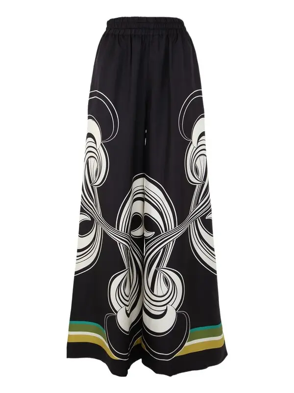 La DoubleJ Wide Leg Patterned Pants - Black