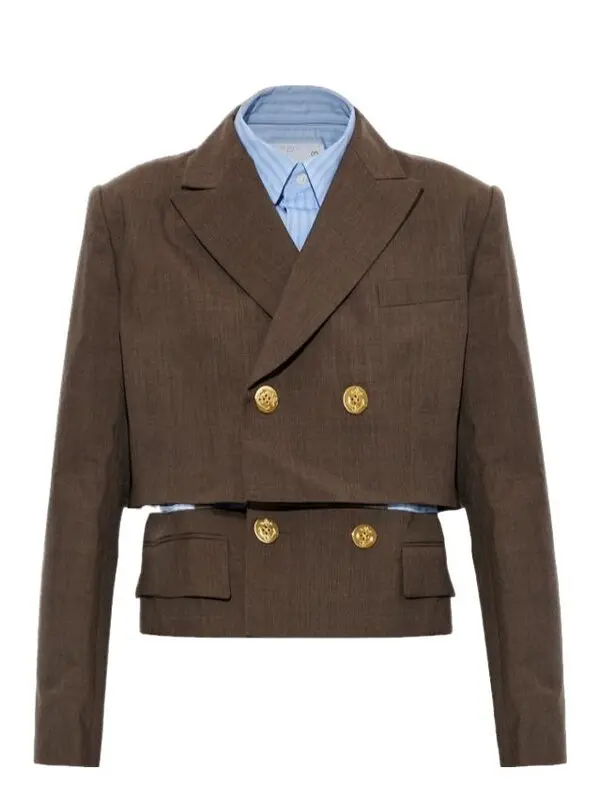 Sacai Double-breasted Layered Jacket - Brown