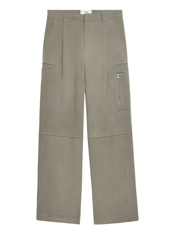 AMI Paris Wide-leg Virgin-wool Trousers - Gray