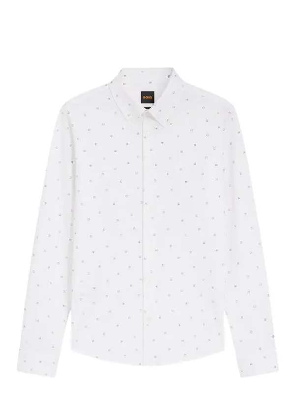 Hugo Boss Geometric-print Button-down Shirt - White Pattern