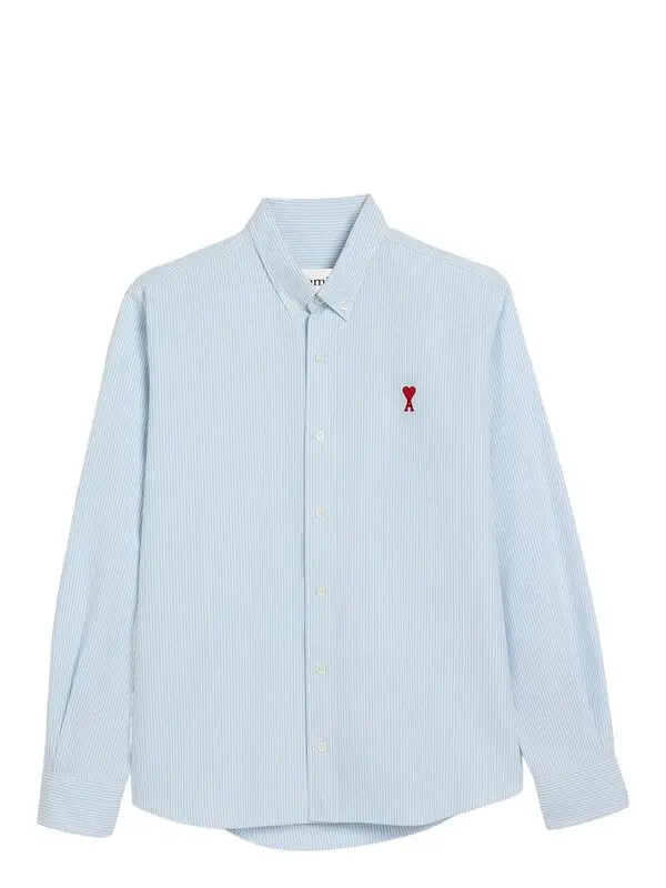 AMI Paris Logo-embroidered Striped Cotton Shirt - Blue