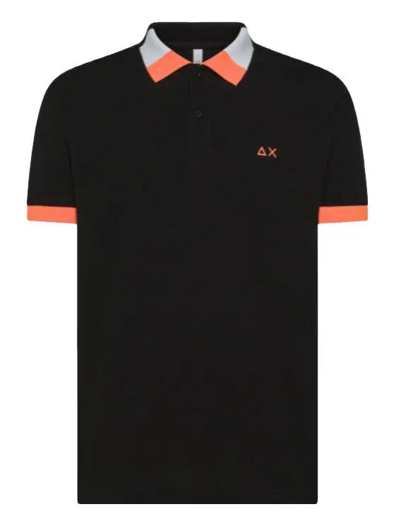 SUN 68 Contrast Trim Polo Shirt - Black